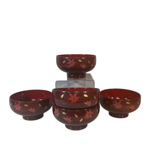 unmarked | Dining | Japanese Classic Red Lacquer Rice Bowls Set Of 5 ...